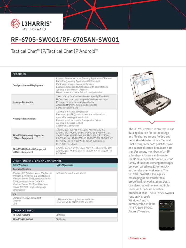 Cs Tcom RF 6705 Sw001 Tactical Chat Ip Spec Sheet | PDF | Microsoft ...
