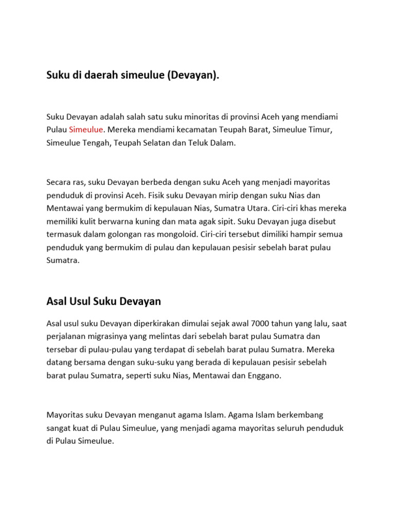 Suku Devayan di Pulau Simeulue | PDF | Perjalanan