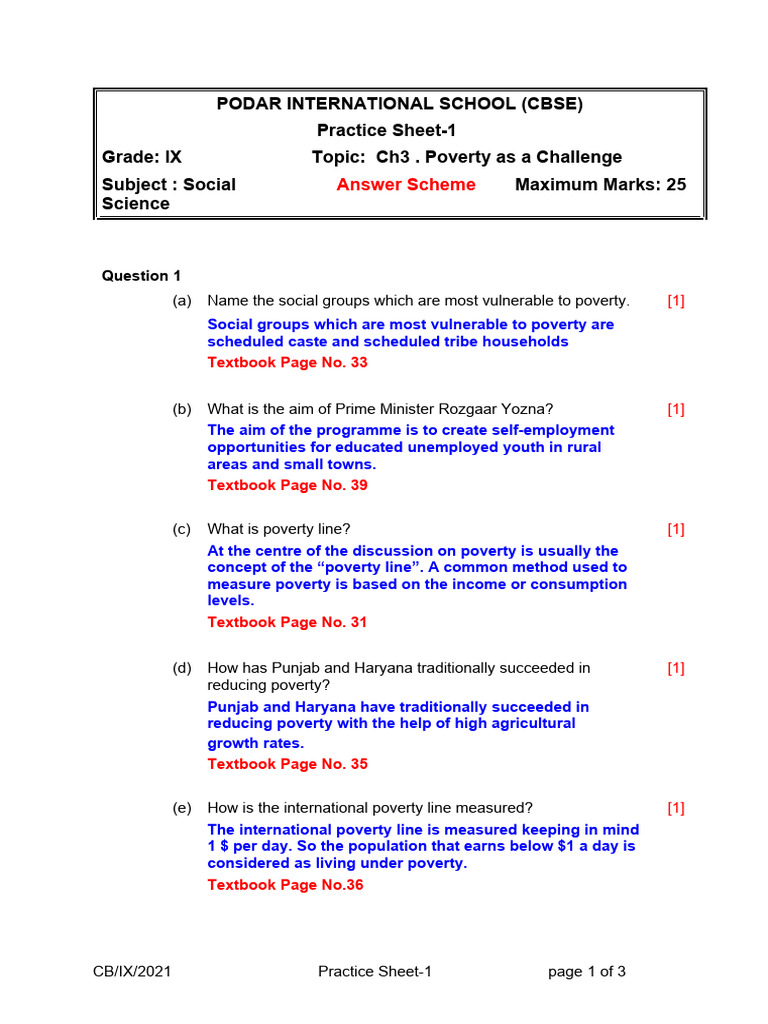 AS - CBSE - IX - SS - Ch3 - Poverty As A Challenge - Practice Sheet - 1 | PDF | Poverty ...