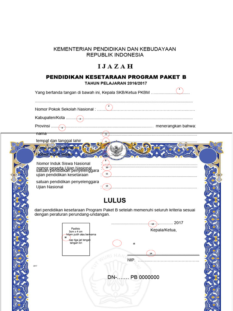 Blangko Ijasah Paket B | PDF