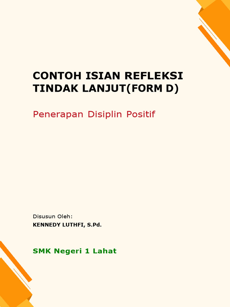 CONTOH ISIAN REFLEKSI TINDAK LANJUT_FORM D | PDF