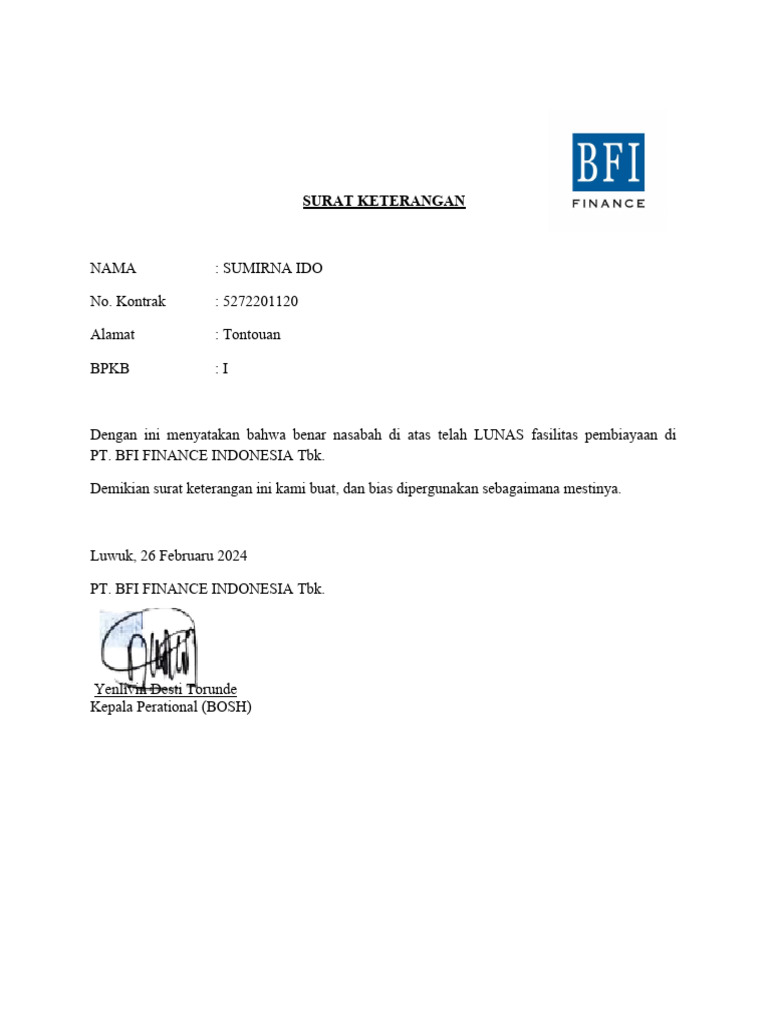 SURAT KETERANGAN Bfi | PDF