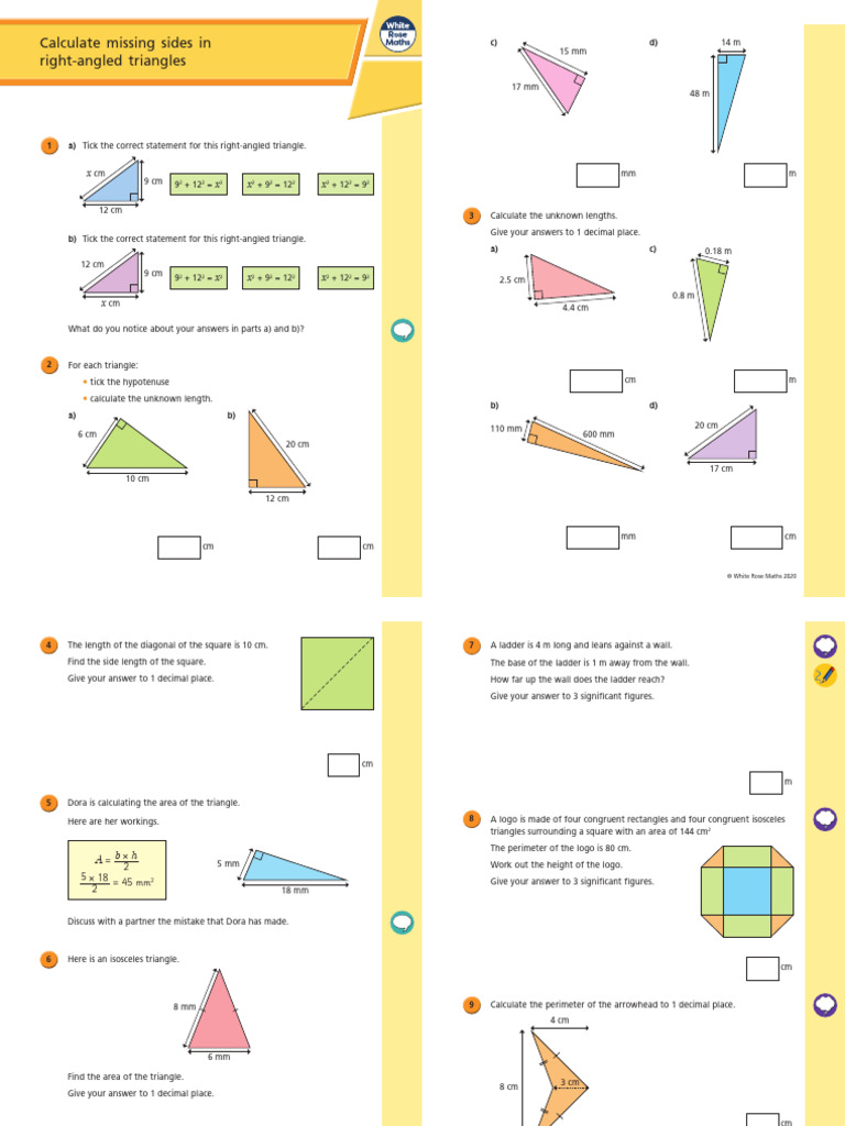 Y9-Spring-Block-6-WO5-Calculate-mssing-sides-in-right-angled-triangles-2020 | PDF | Triangle ...
