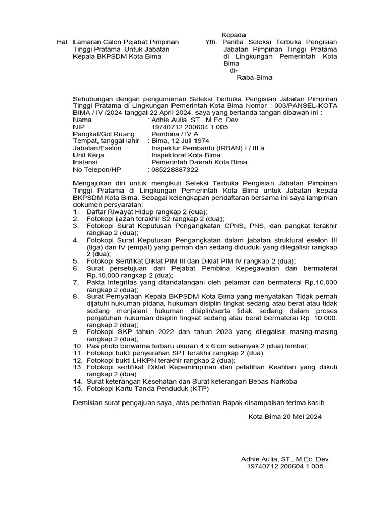 Lampiran Persyaratan JPT THN 2024 | PDF