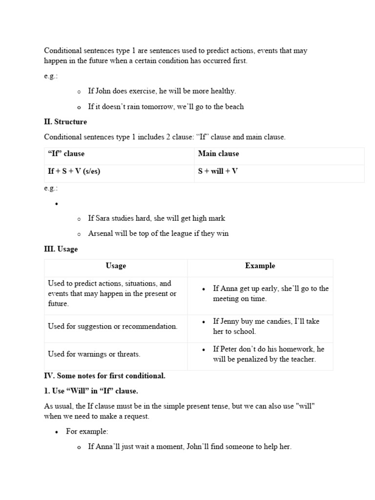 Conditional Sentences Type 1 Are Sentences Used To Predict Actions | PDF | Syntax | Linguistic ...