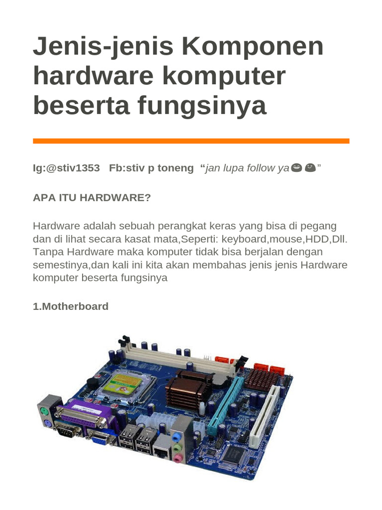 Jenis Jenis Komponen Hardware | PDF | Game & Aktivitas | Teknologi & Rekayasa