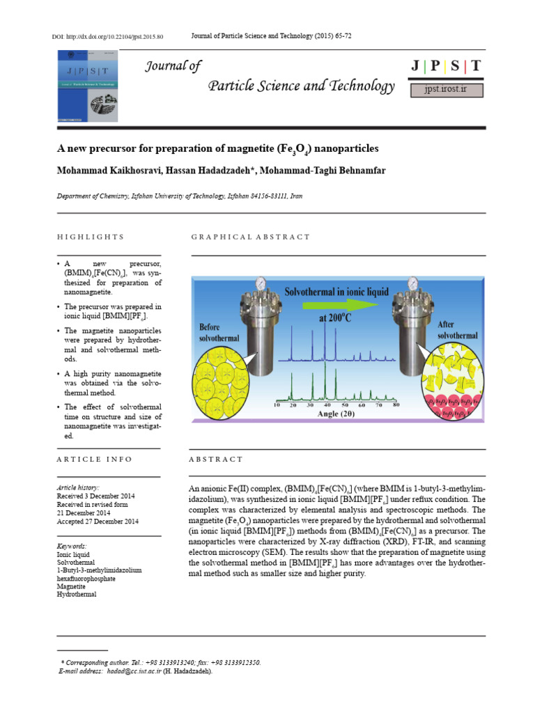 JPST - Volume 1 - Issue 2 - Pages 65-72 | PDF | Ion | Nanoparticle