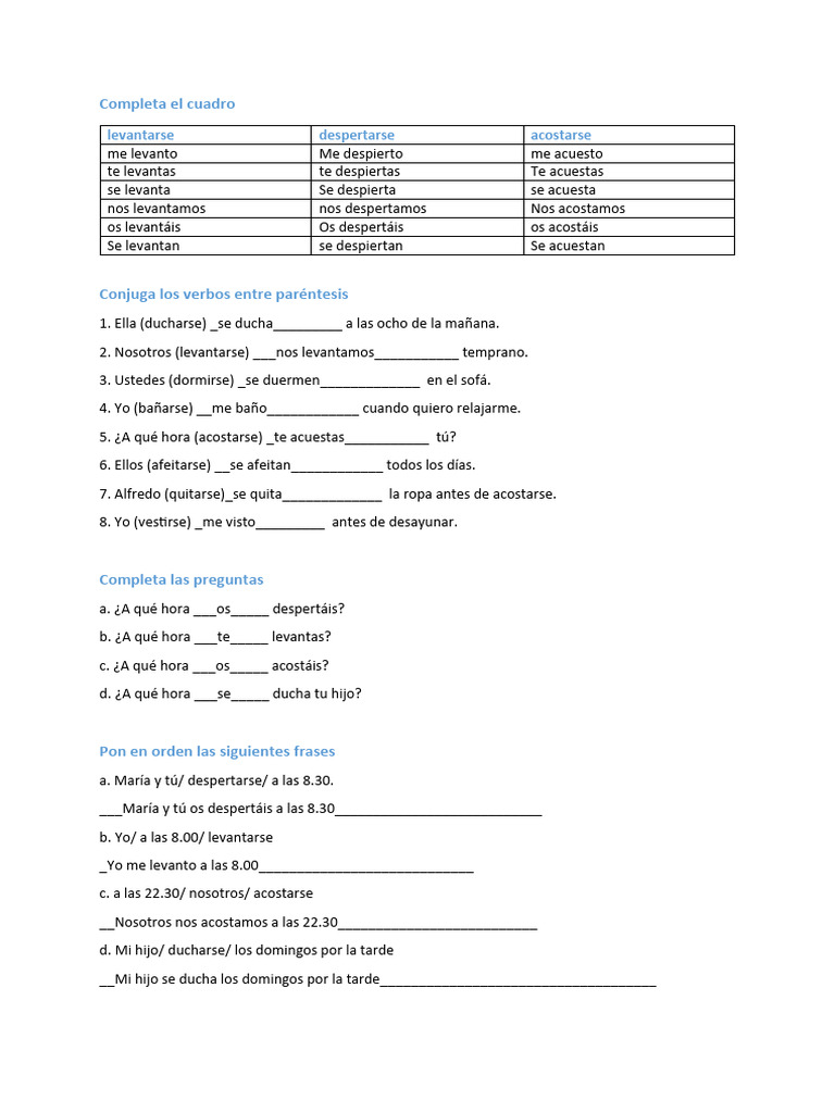 Ejercicios Con Verbos Reflexivos | PDF | Artes del Lenguaje y Comunicación