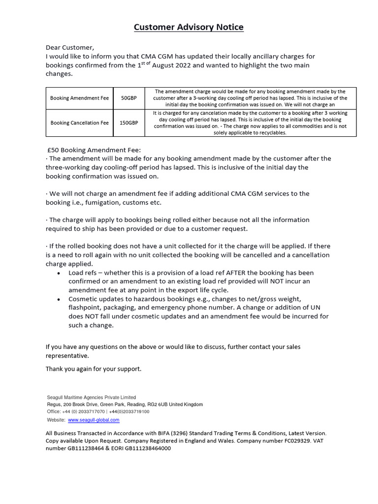 Customer Advisory Notice | Download Free PDF | Business