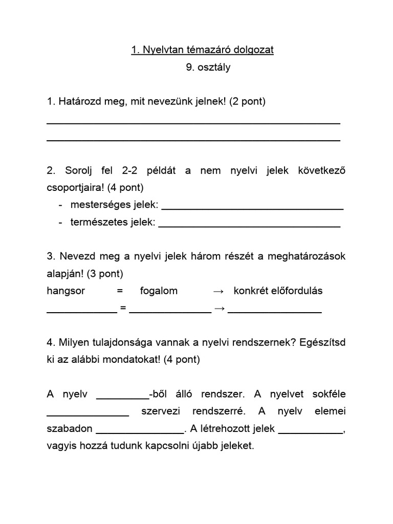 Nyelvtan Temazaro 9 Osztaly | PDF