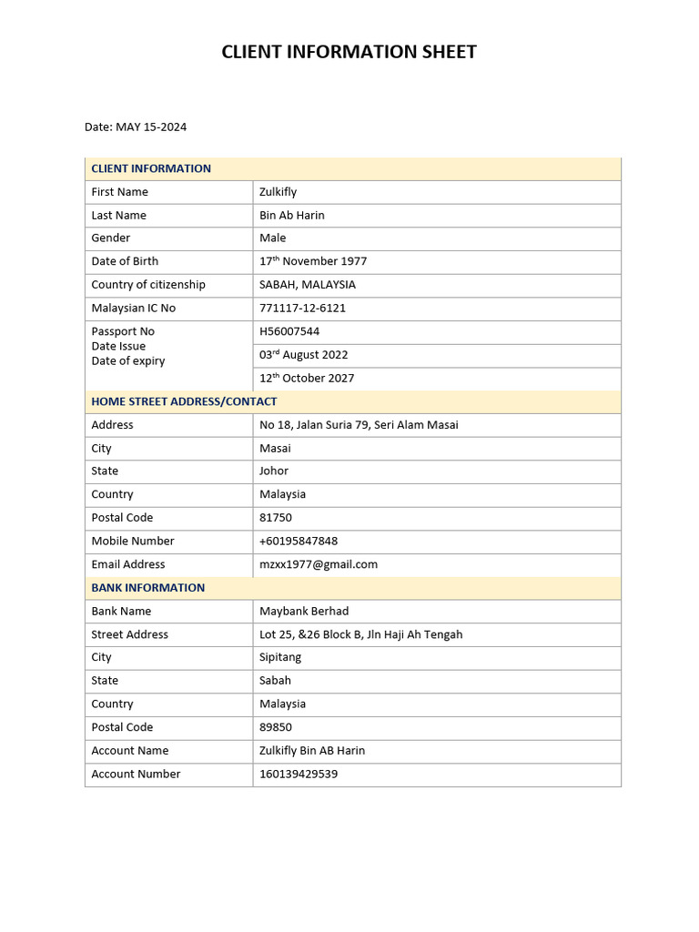 Client Infomation Sheet Pdf Government And Personhood