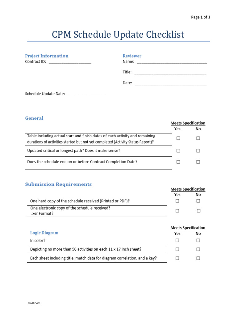 CPM Schedule Updates Checklist | PDF | Computing