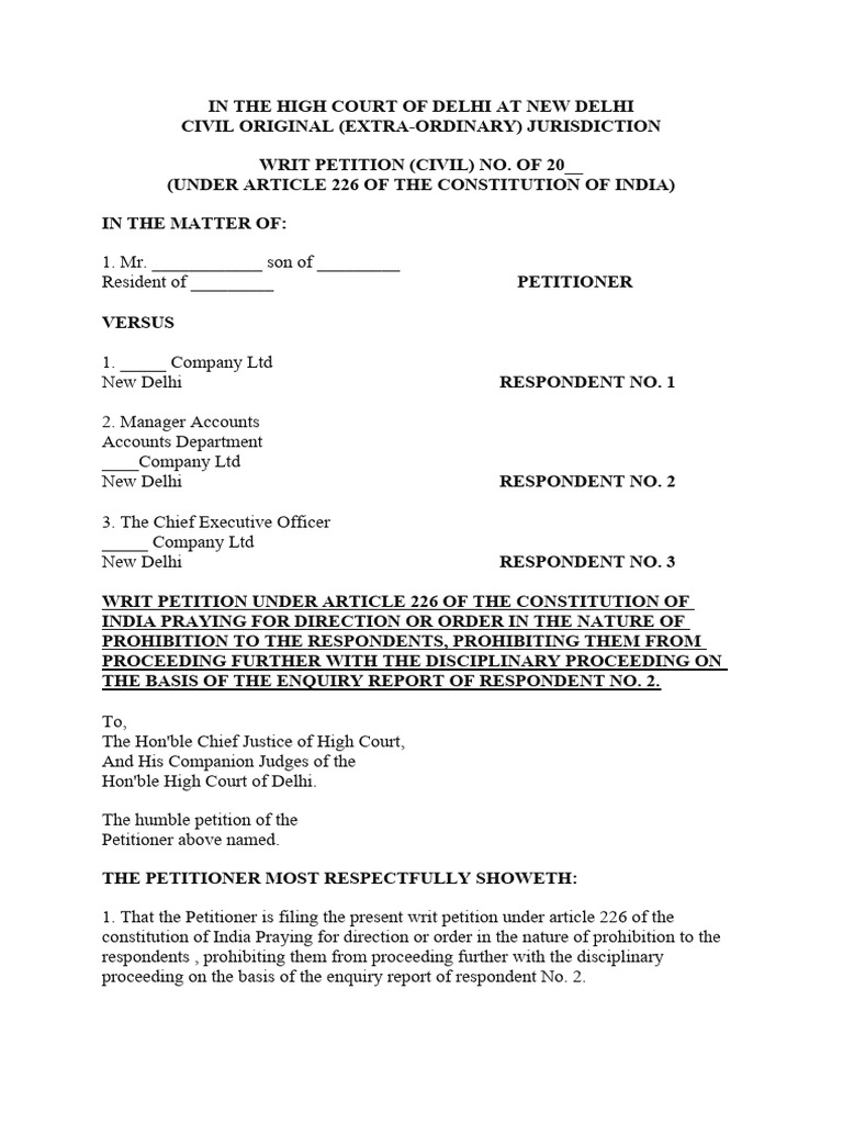 Prohibition Writ Petition | PDF | Writ Of Prohibition | Writ