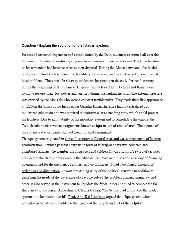 Explain The Evolution of The Iqtadari Sy | PDF