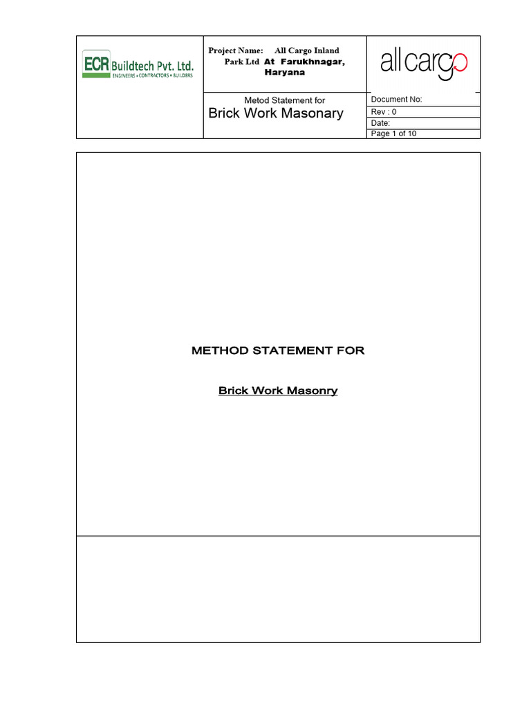 Method Statements For Masonry Brick Works | PDF | Masonry | Quality Assurance