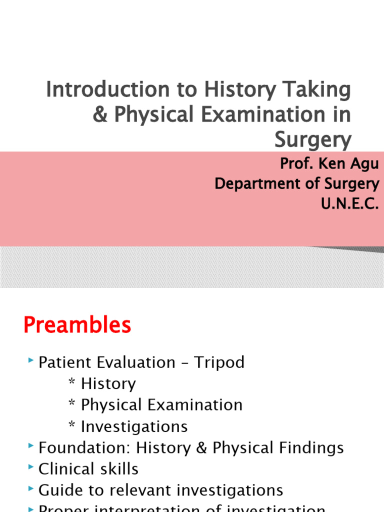 Introduction to History Taking & Physical Examination in Surgery | PDF | Medicine | Medical ...