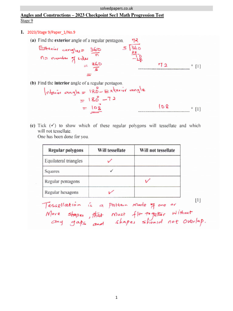 2023 Angles and Constructions Checkpoint Sec1 Math Progression Stage 9 ...