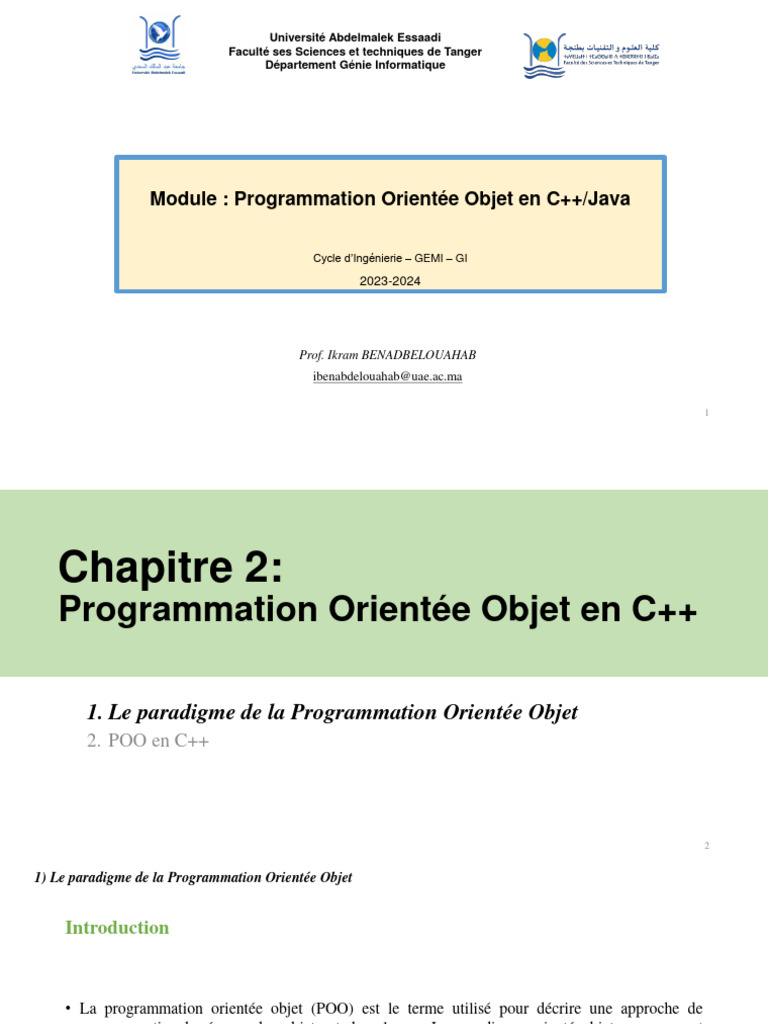 Introduction à la POO en C++ | PDF | Programmation orientée objet ...