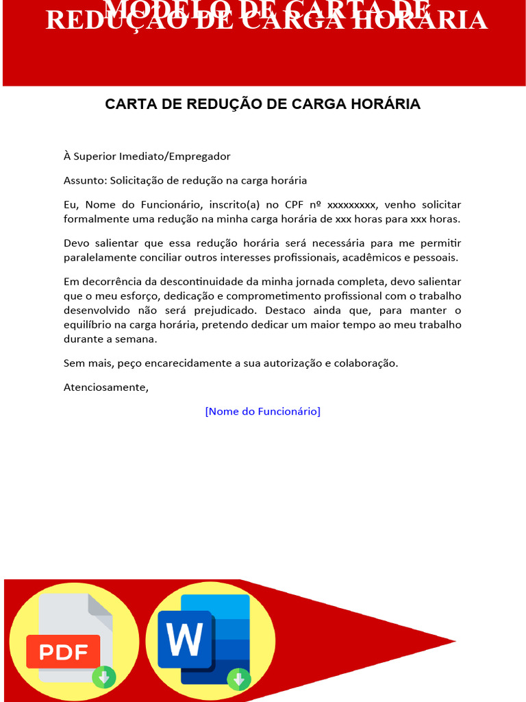 Modelo de Carta de Reducao de Carga Horaria | PDF