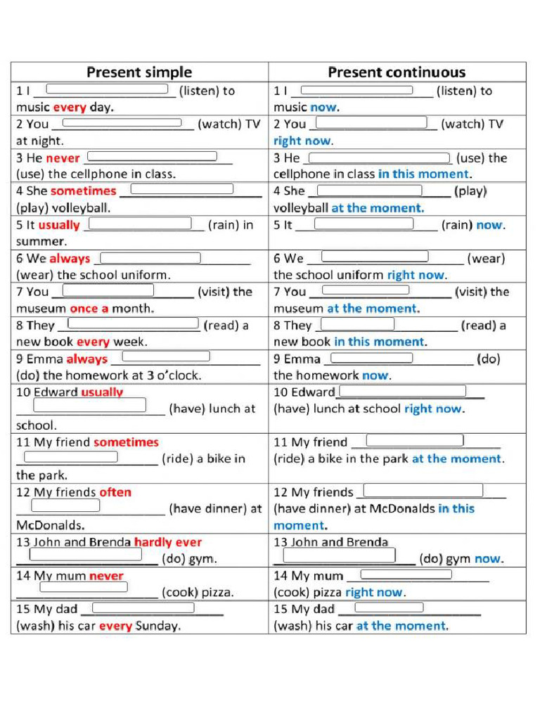 present simple and continous | PDF