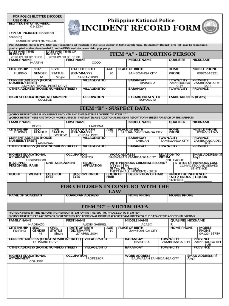 Incident Record Form | PDF | Crime Scene | Crimes