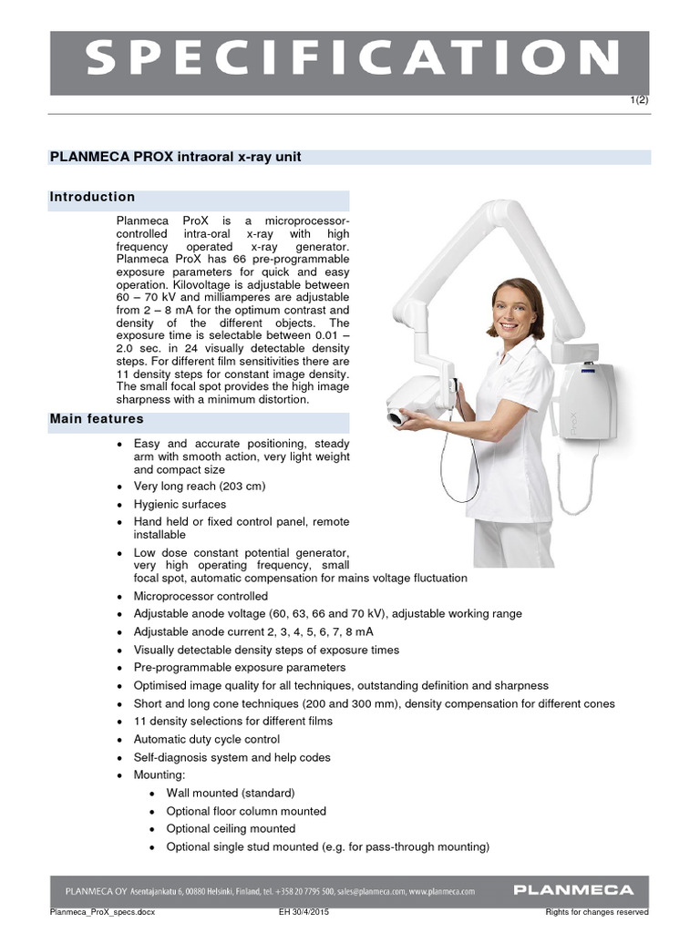 Planmeca ProX Specs | PDF | X Ray | Electrical Engineering