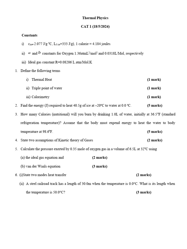 Thermal Physics Concepts and Calculations | PDF