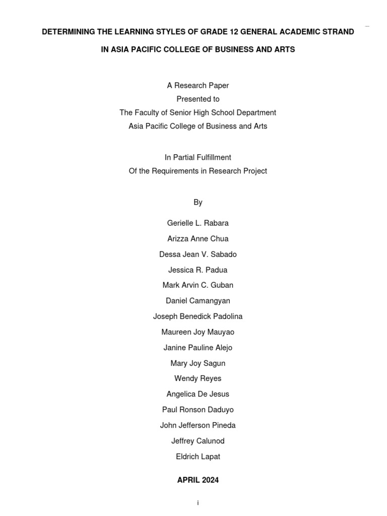 LEARNING STYLES_RABARA, G. FINAL | PDF | Learning Styles | Learning