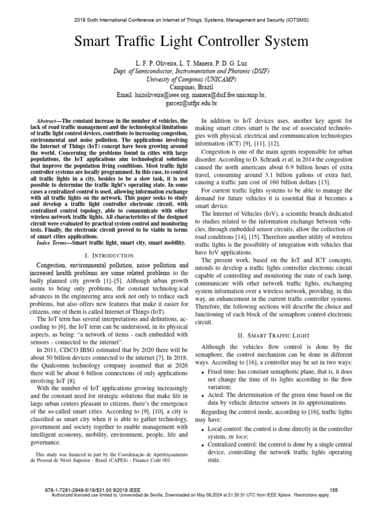 Smart Traffic Light Controller System | PDF | Internet Of Things ...