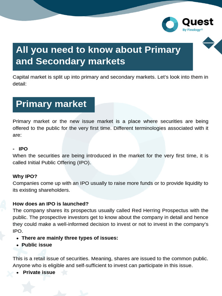 Understanding Primary and Secondary Markets | PDF | Initial Public ...