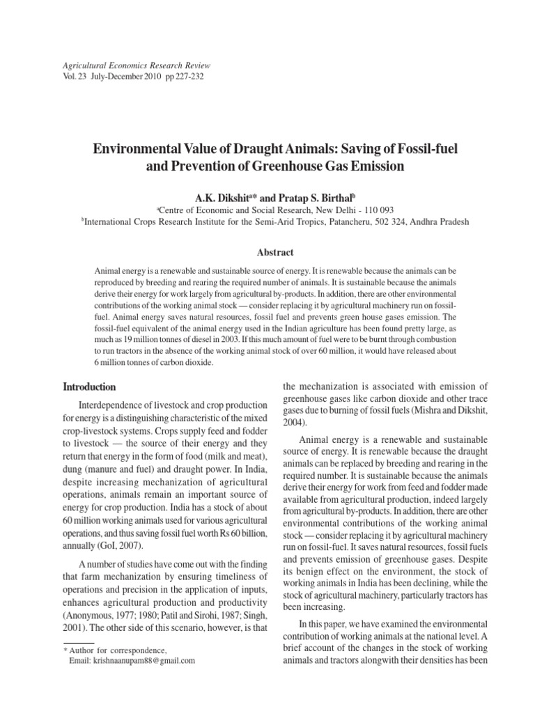 Environmental Value of Draught Animals Saving of Fossil-Fuel and ...