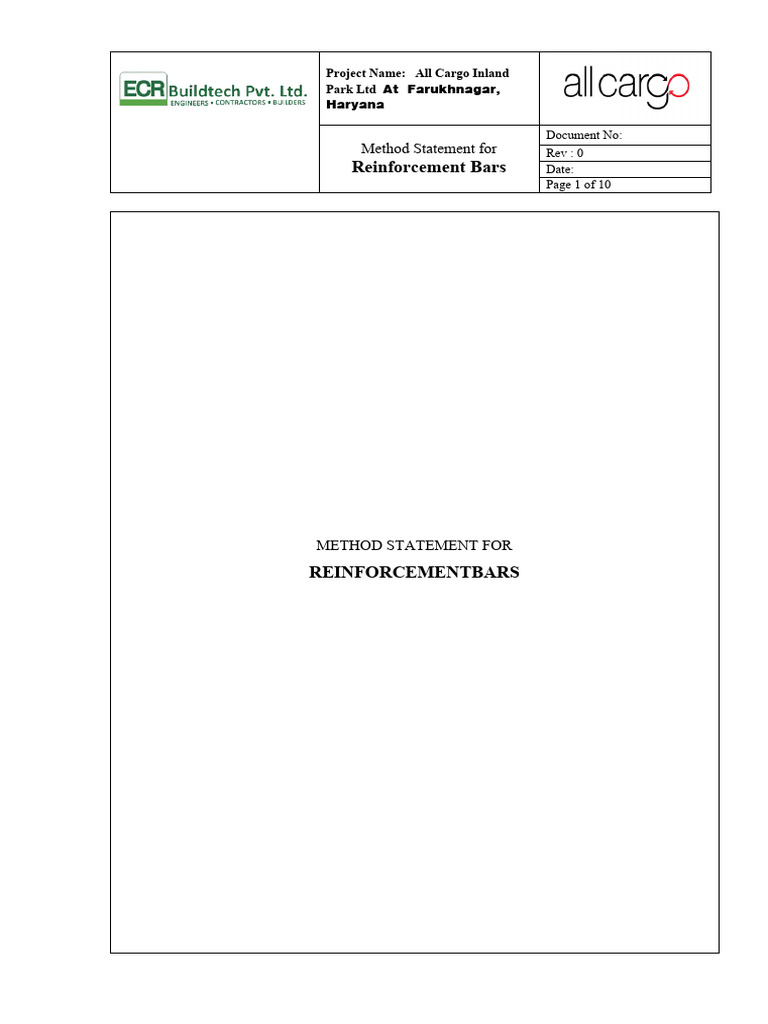 Method Statement for Reinforcement Bars | PDF | Quality Assurance ...