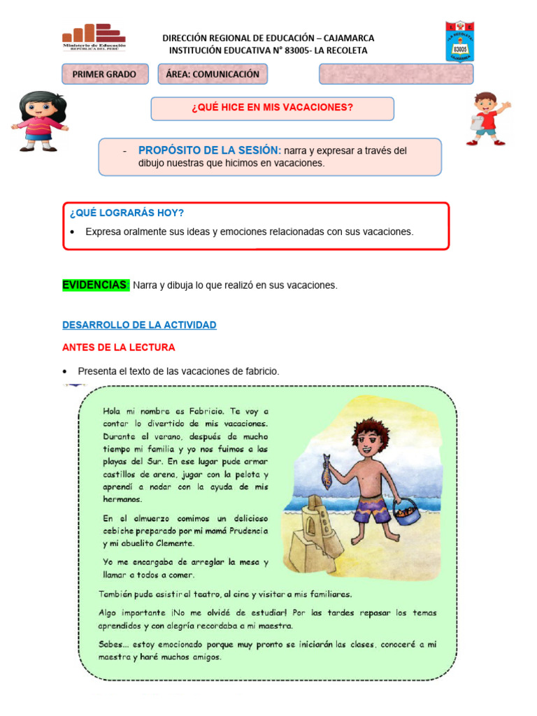 Actividad de Vacaciones para Primer Grado | PDF