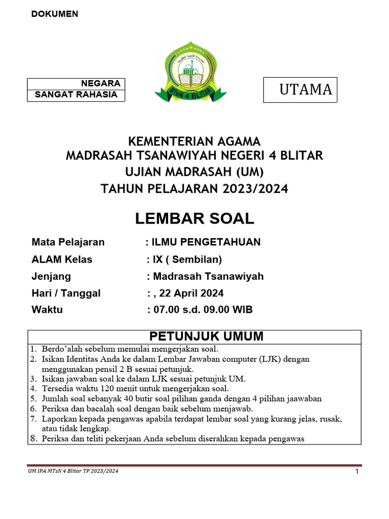 Naskah Soal Um Ipa 24 | PDF