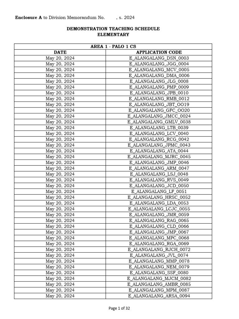 Demo Teaching Schedule (ELEM) | PDF