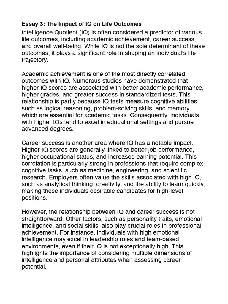 Essay 3: The Impact of IQ On Life Outcomes | Download Free PDF ...