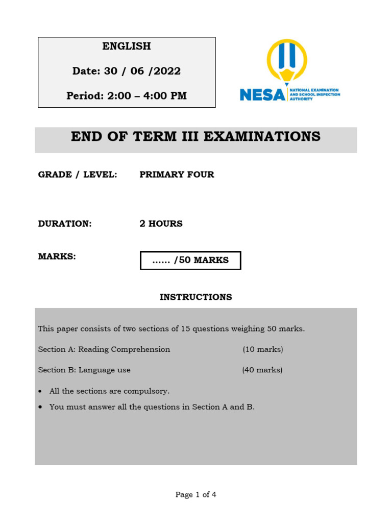 P4 English Paper | PDF | Question | Grammar