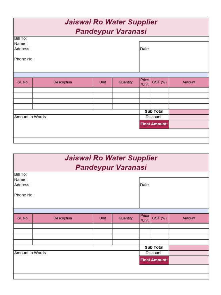 Jaiswal RO Water Supply Invoice | PDF | Finance & Money Management
