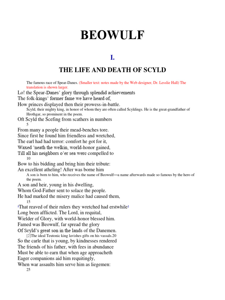 Beowulf First Translation Reading 1 | PDF | Beowulf | English Heroic ...