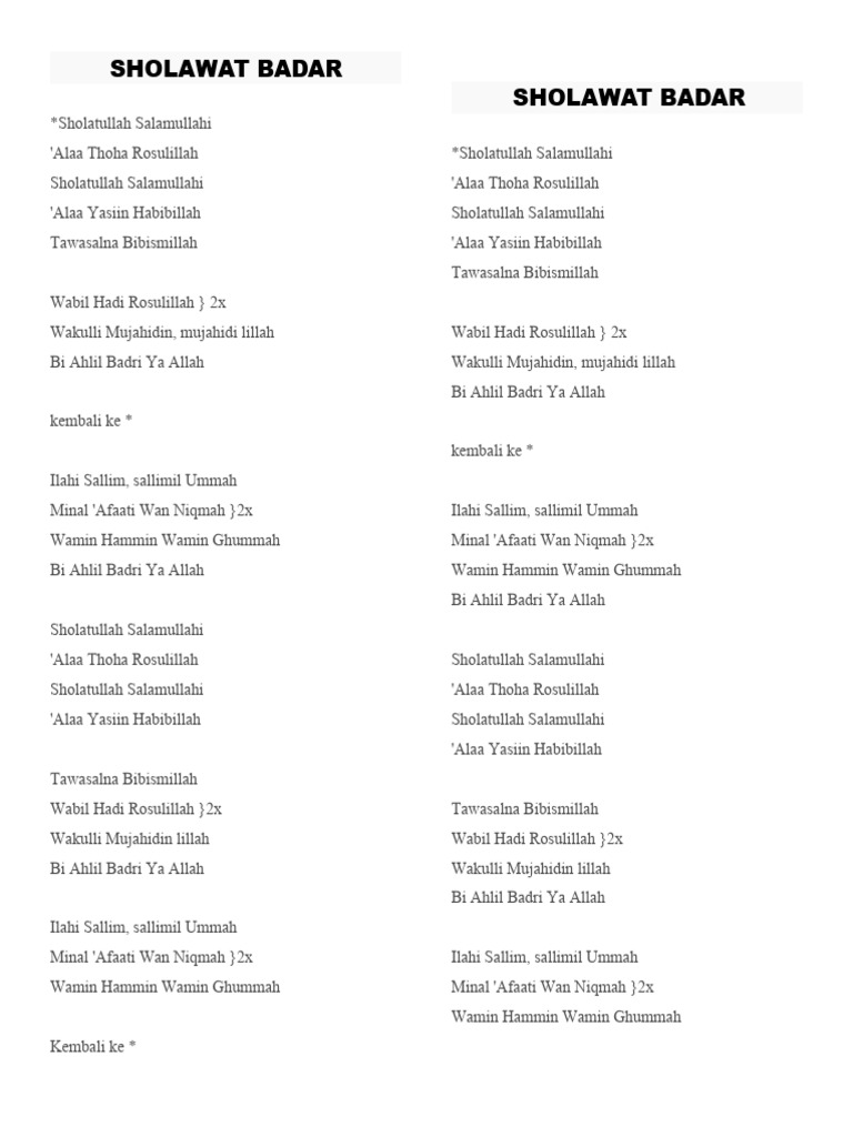 SHOLAWAT BADAR | PDF