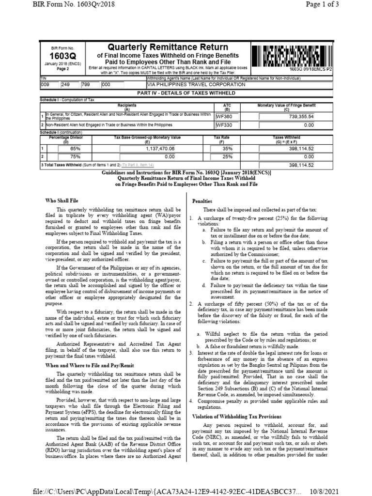 1603Q p.2 FRINGE BENEFITS TAX. VIA PHIL | PDF | Taxes | Debit Card