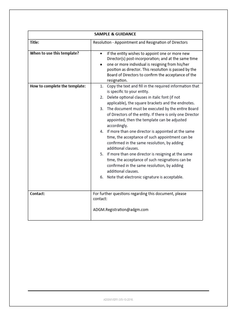 Template Resolution Directors Appt Resignation 30112021 | PDF | Business