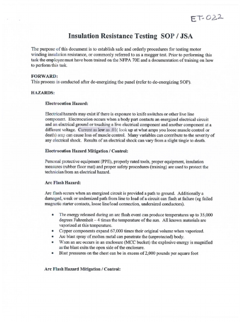 ELEC-022 Insulation Resistance Testing | PDF