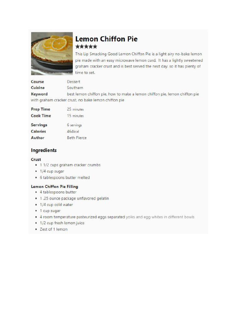 Lemon Chiffon Pie | PDF