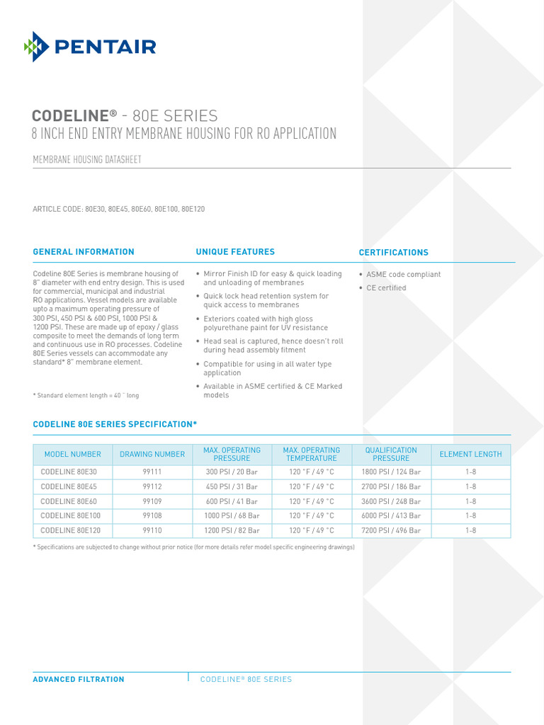 Datasheet Codeline 80E Series | PDF | Membrane | Stainless Steel