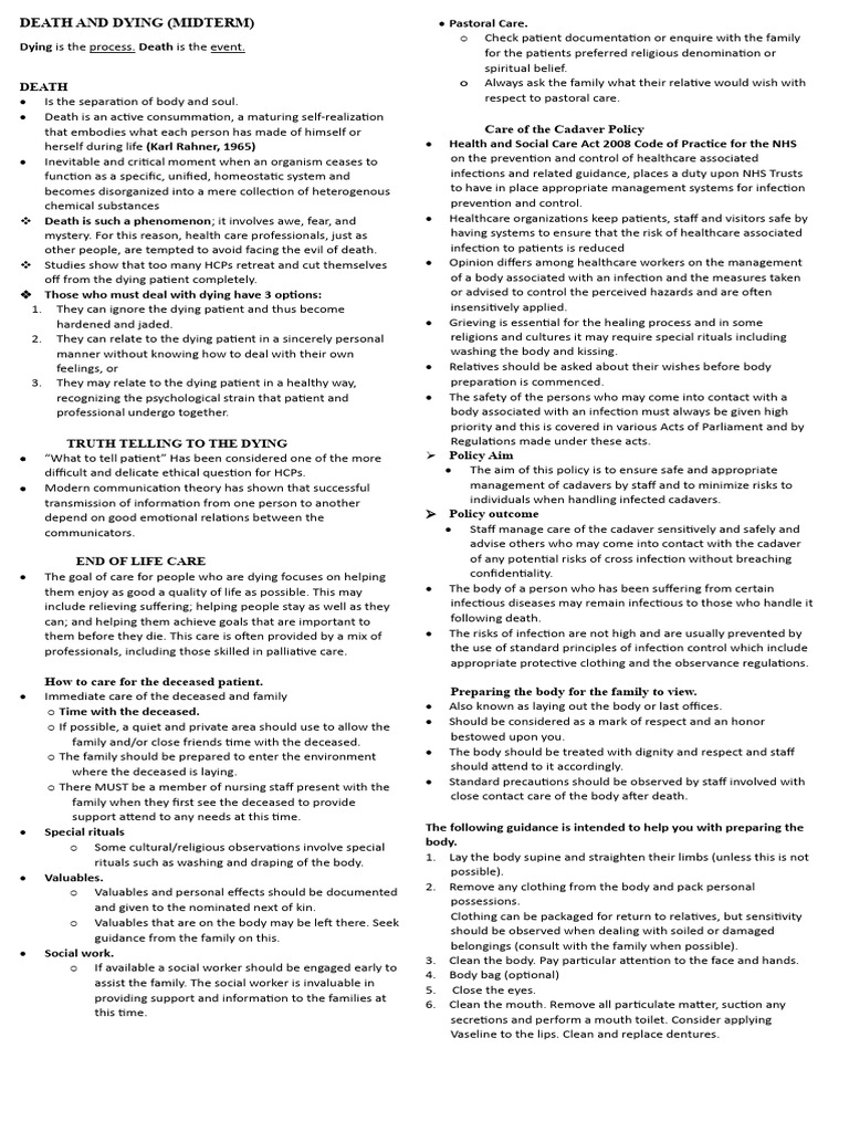 Death and Dying | PDF | Infection | Health Care