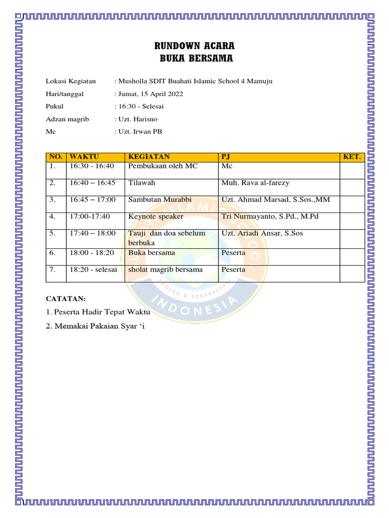 RUNDOWN ACARA BUKBER LIQO | PDF