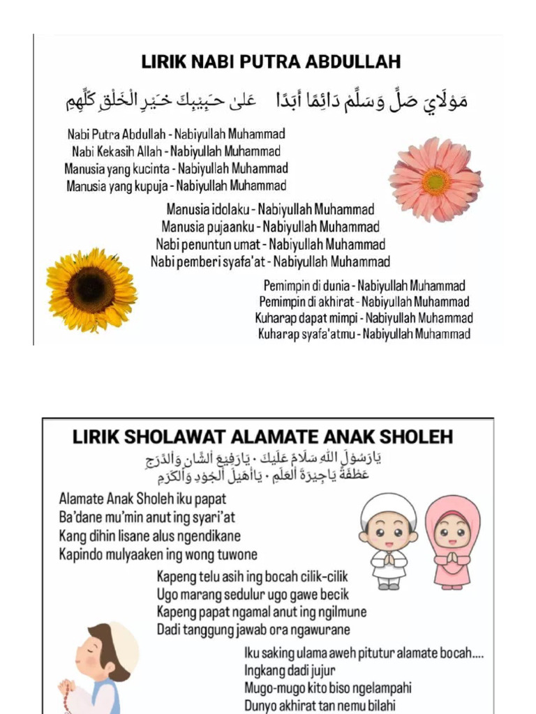 Kumpulan Lirik Sholawat Terbaru (Nabi Putra Abdullah, Alamate Anak Sholeh, Nasabe Kanjeng Nabi ...