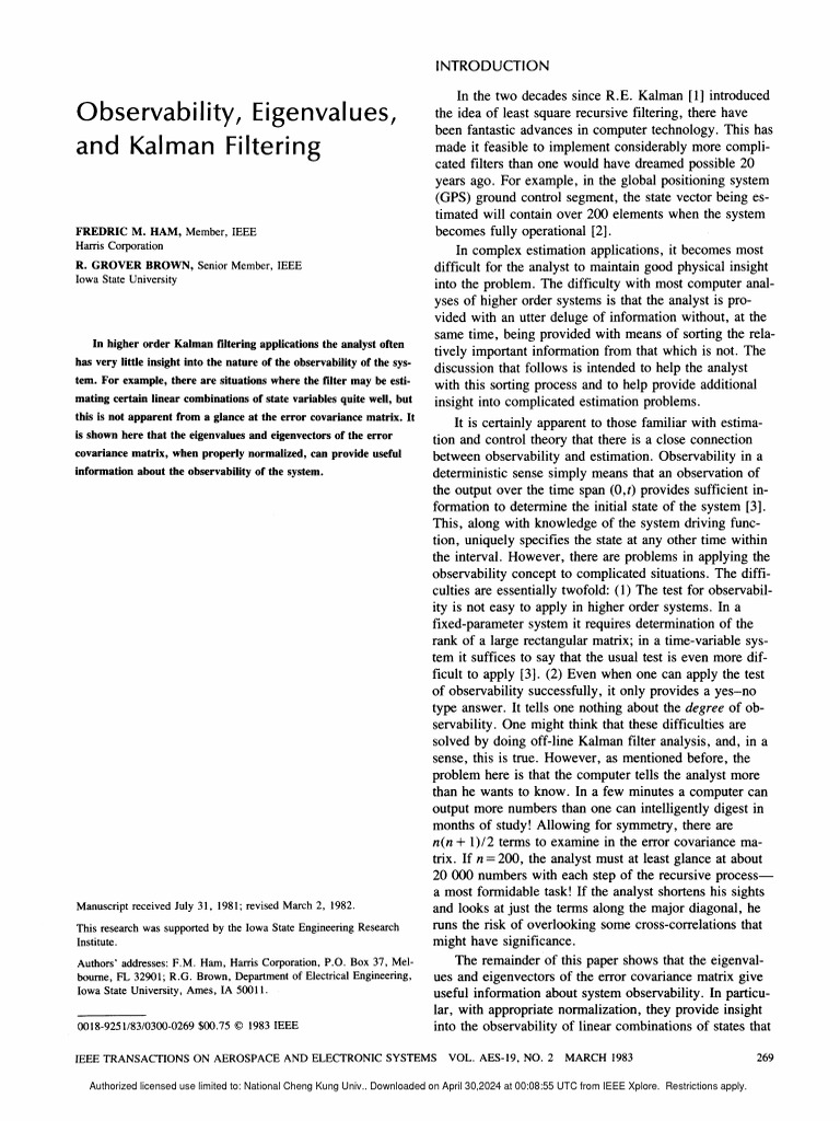 LEONav - 1983 - Observability, Eigenvalues, and Kalman Filtering | PDF ...