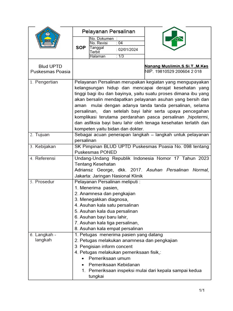Sop Pelayanan Persalinan | PDF | Pengembangan Diri